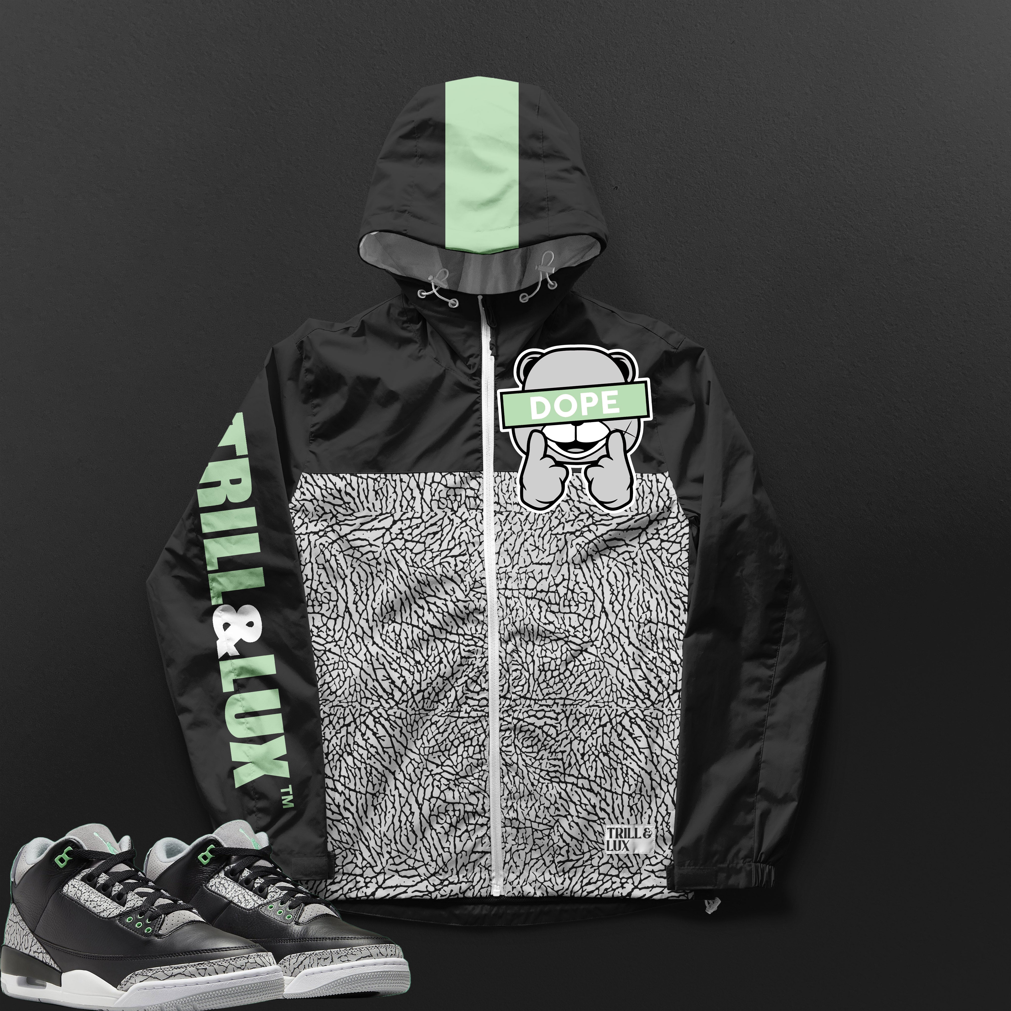 Dope | Retro Air Jordan 3 Green Glow Windbreaker – Trill & Lux